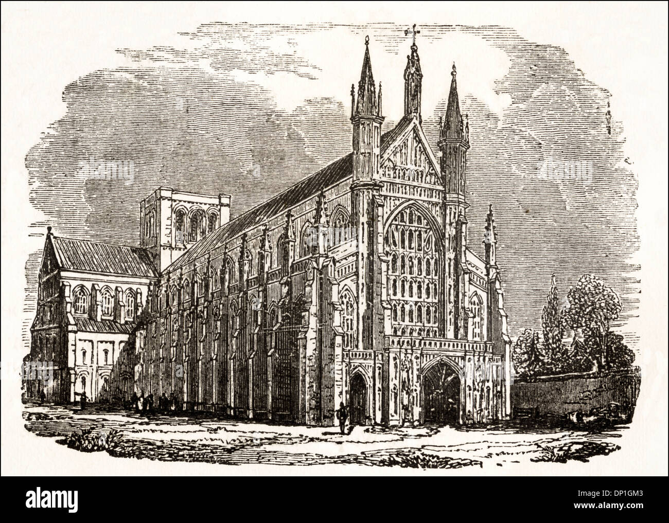 Winchester Cathedral. Victorian woodcut circa 1845 Stock Photo - Alamy