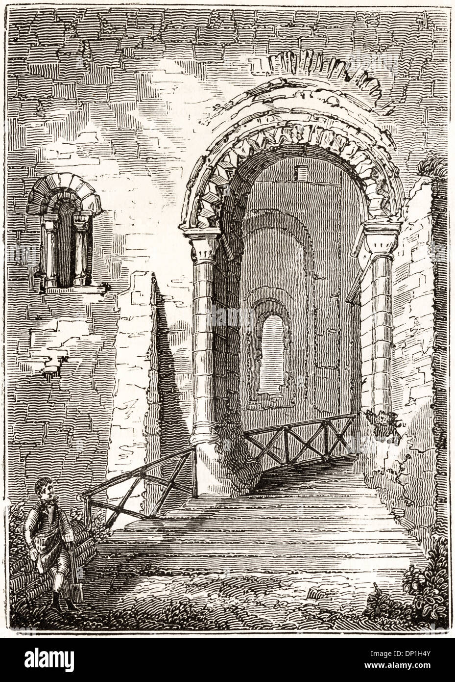 Entrance to Rochester Castle Kent England UK. Victorian woodcut circa ...