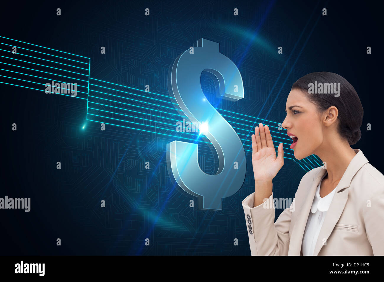 Composite image of confident businesswoman calling for someone Stock ...