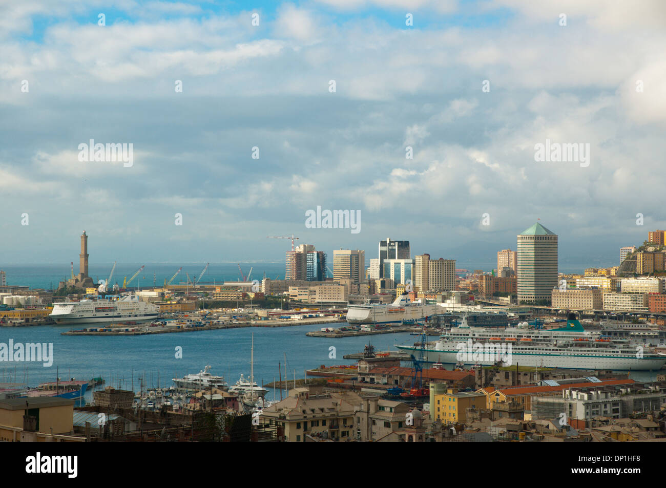 Lanterna the lighthouse and view over the port Genoa Liguria region ...