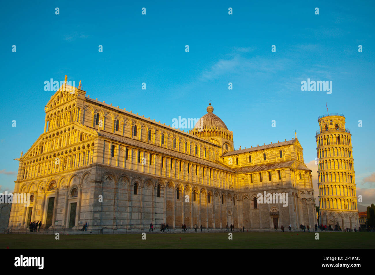 Duomo the Cathedral and Leaning Tower at Piazza del Miracoli the field ...