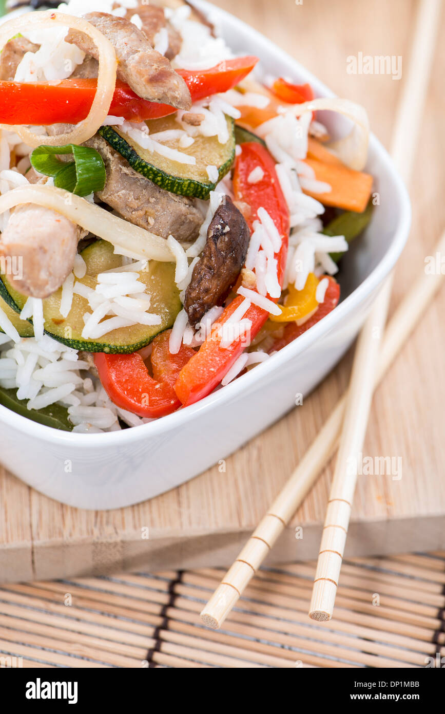 Portion of Rice with different Vegetables (close-up shot Stock Photo ...