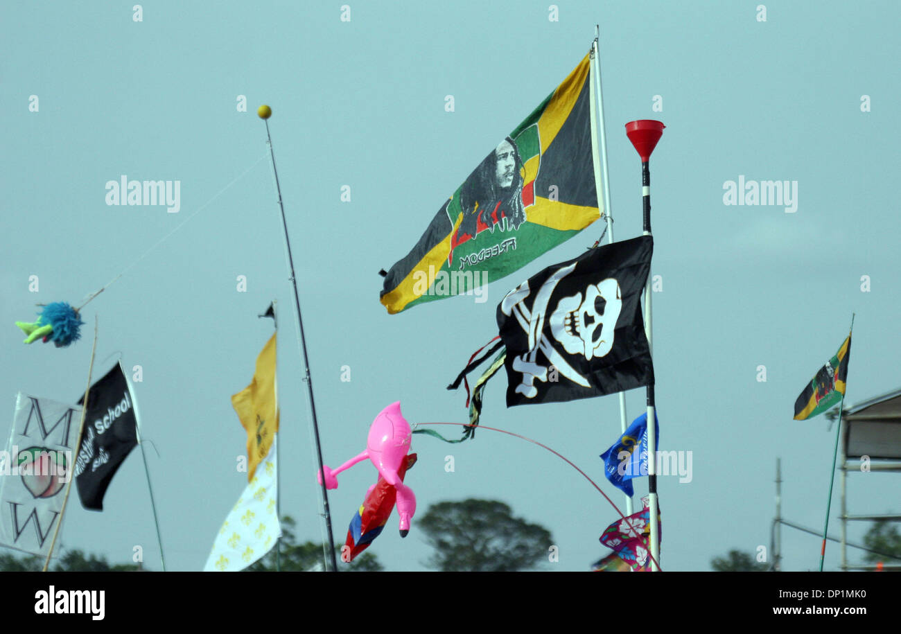May 06, 2006; New Orleans, LA, USA; Traditonal jazz fest flags fly over ...