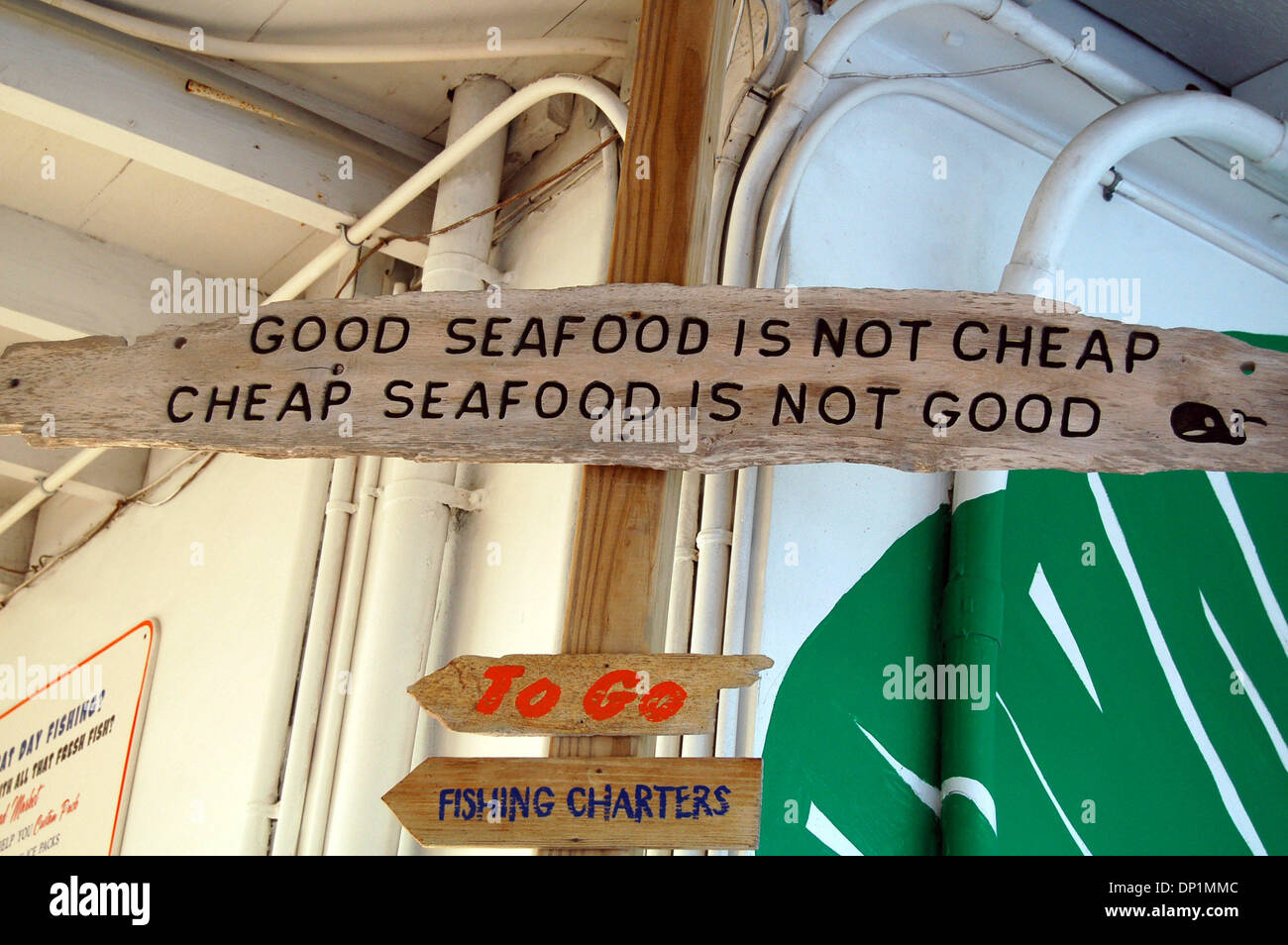 May 06, 2006; Grassy Key, FL, USA; A sign of good seafood near the ...