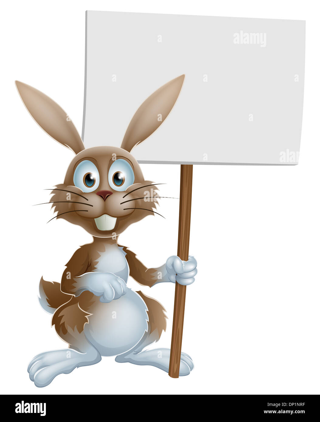 A cute cartoon Easter bunny holding a sign Stock Photo - Alamy
