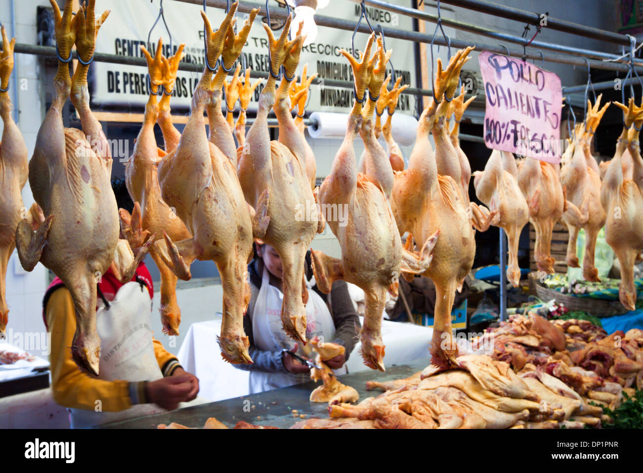 Freshly slaughtered chicken at the market. Puebla, Mexico Stock Photo ...