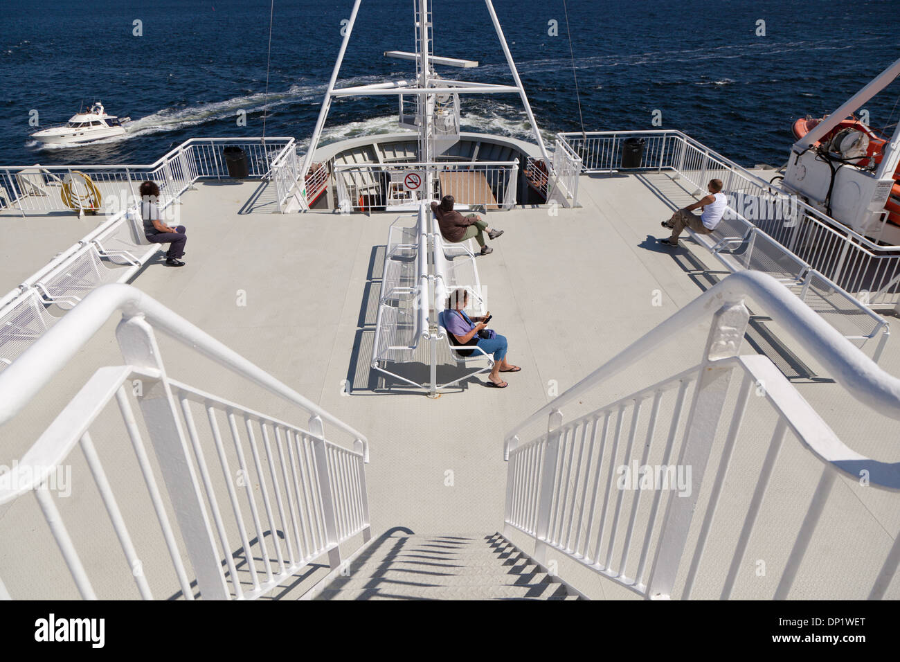 The deck of a passenger ferry en-route from Horten to Moss, Norway ...