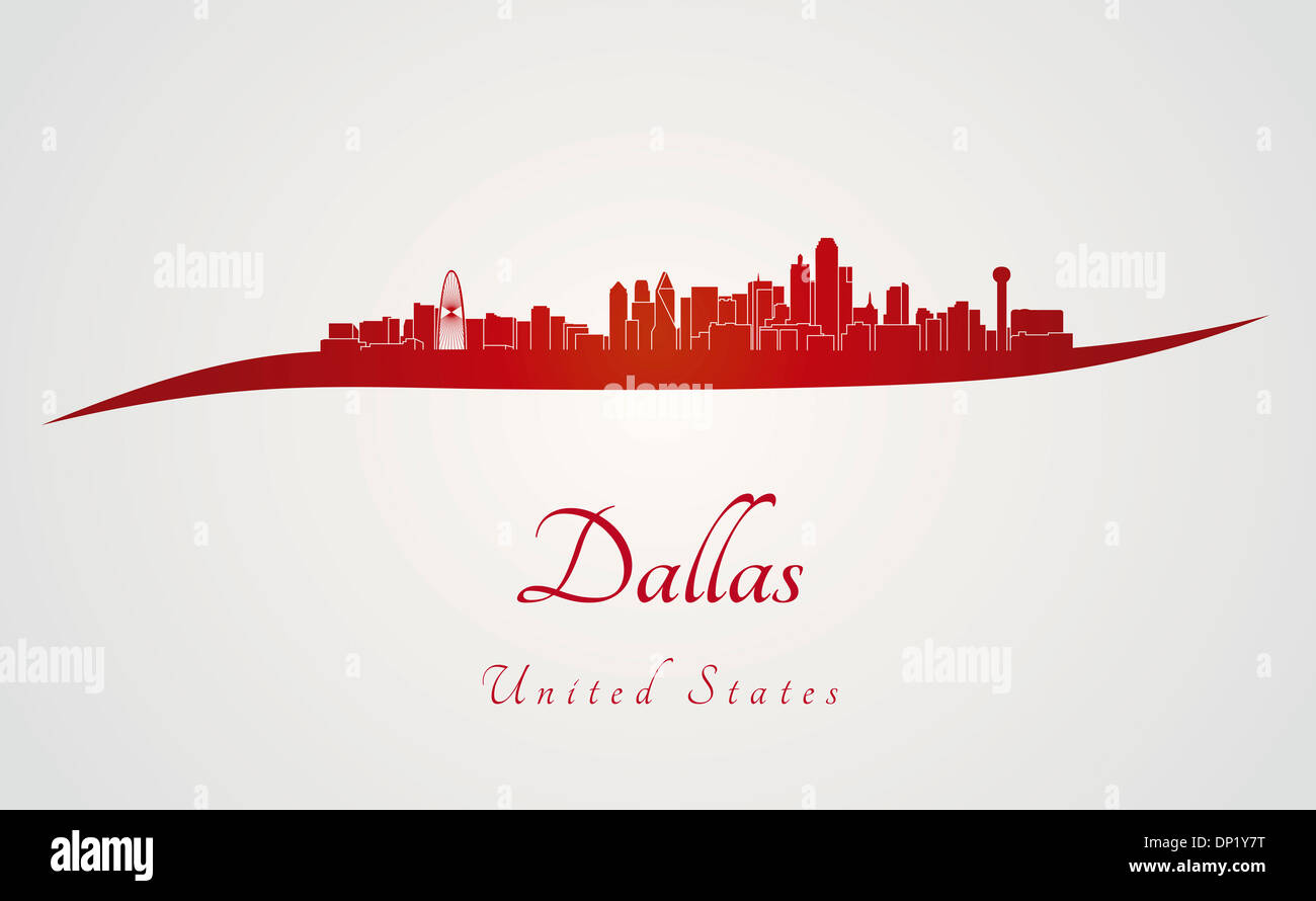Dallas skyline in red and gray background Stock Photo - Alamy