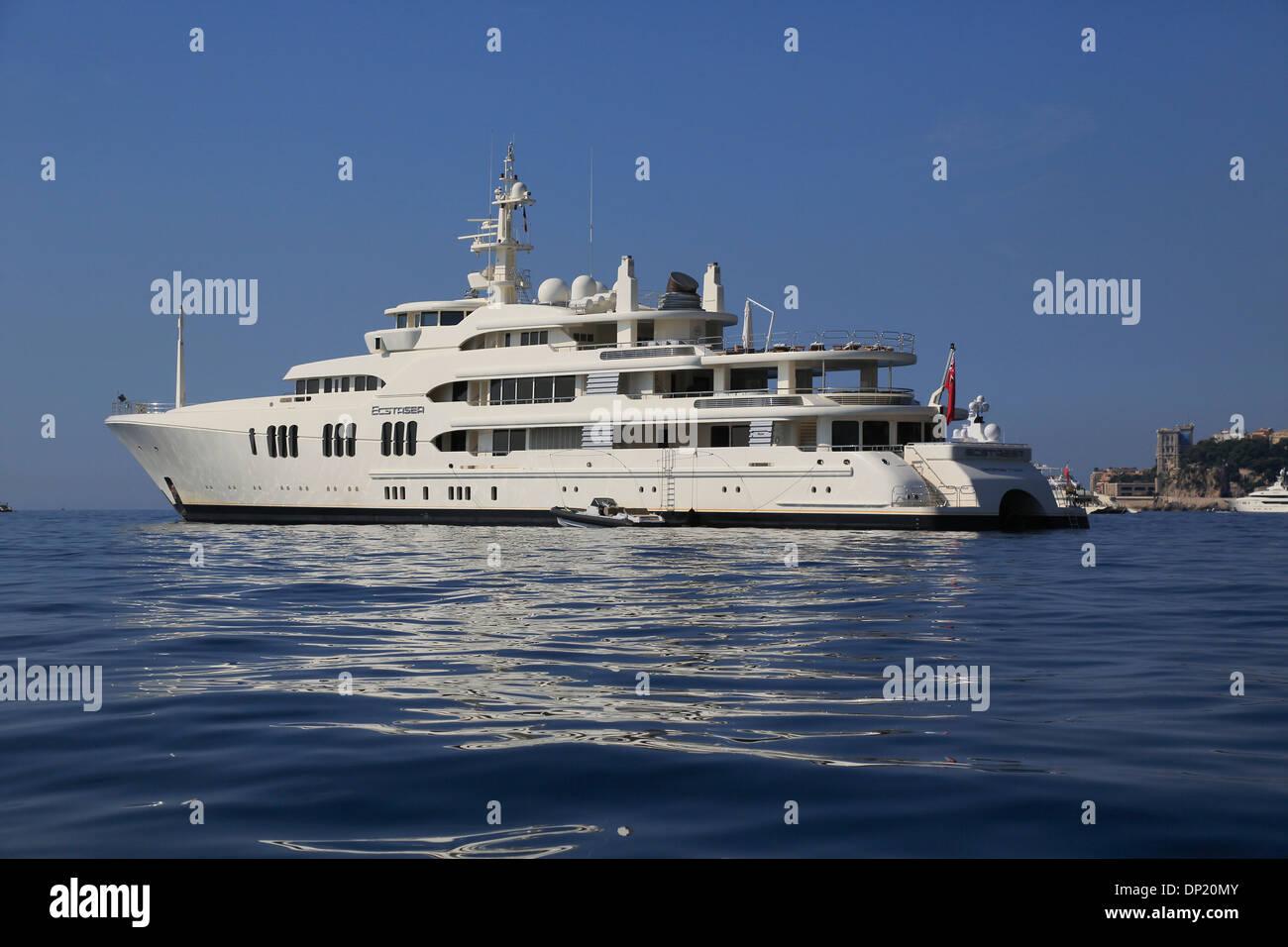 Motor yacht, Ecstasea, built by Feadship, at anchor, Monaco Stock Photo ...