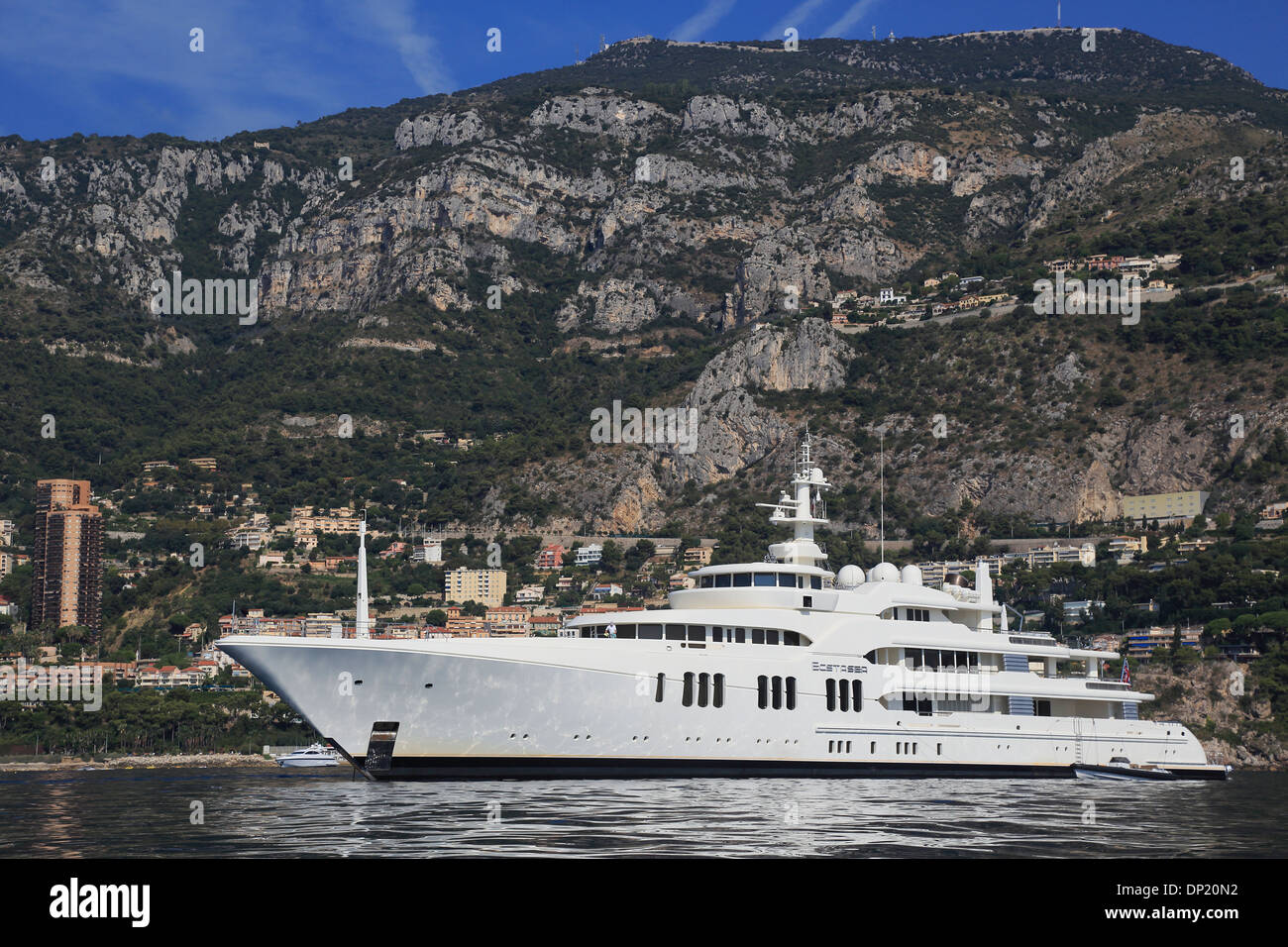 Motor yacht, Ecstasea, built by Feadship, at anchor, Monaco Stock Photo ...