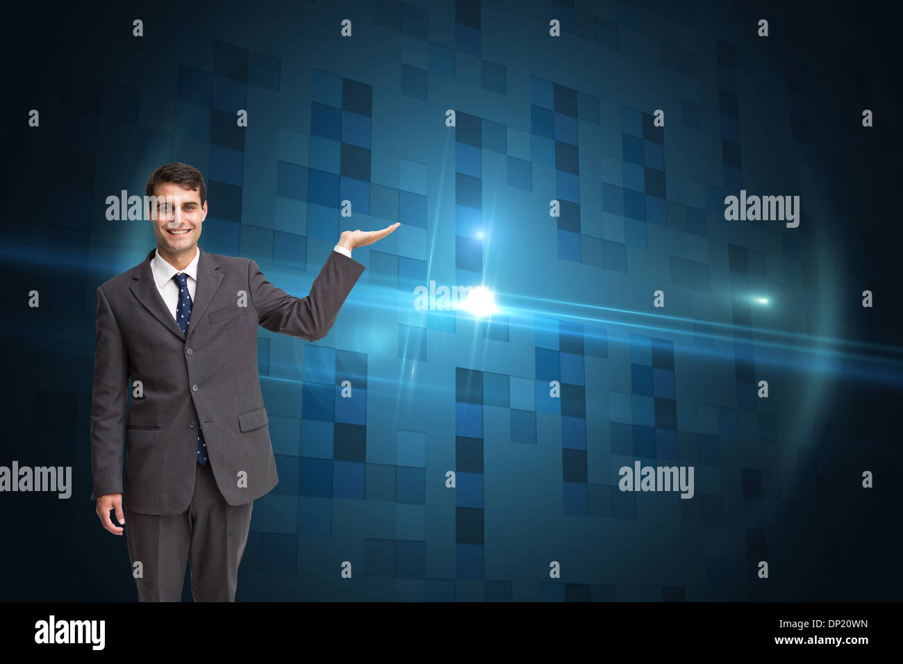 Composite image of happy businessman presenting Stock Photo - Alamy