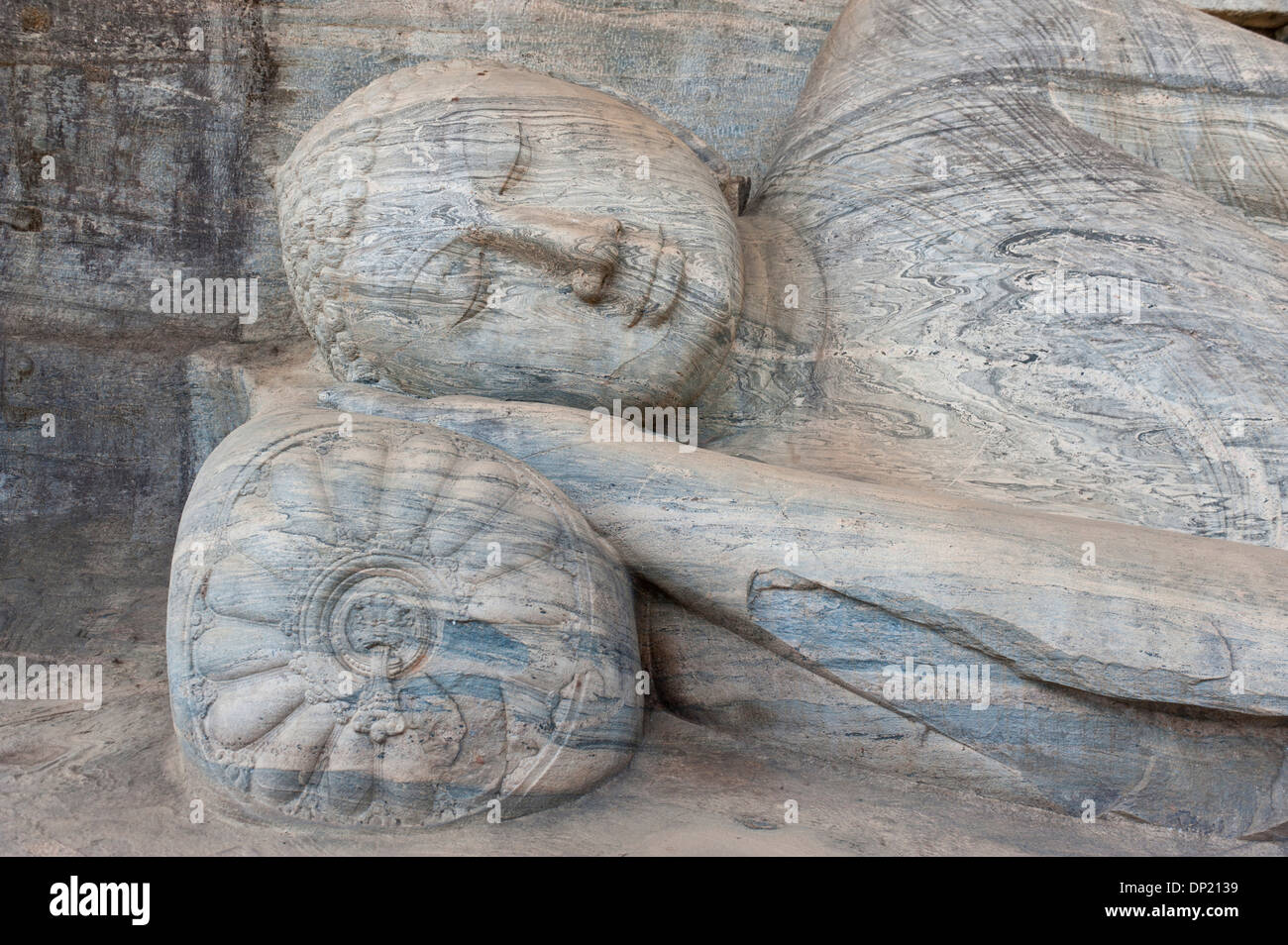 Rock relief, reclining Buddha, Gal Vihara Temple, Polonnaruwa, Sri ...