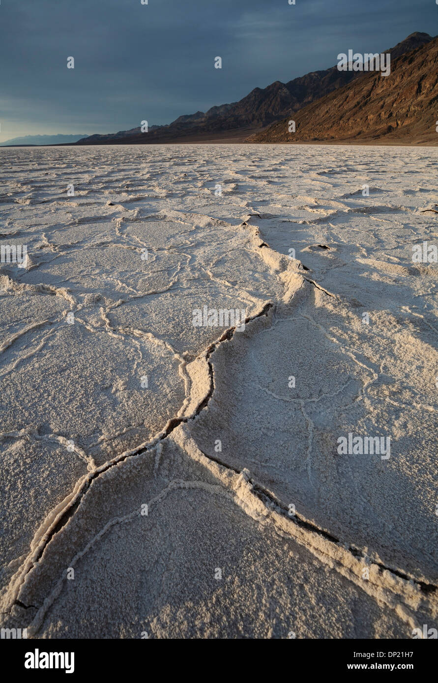 Salt crusts at the Badwater Basin, salt flats in the Death Valley ...