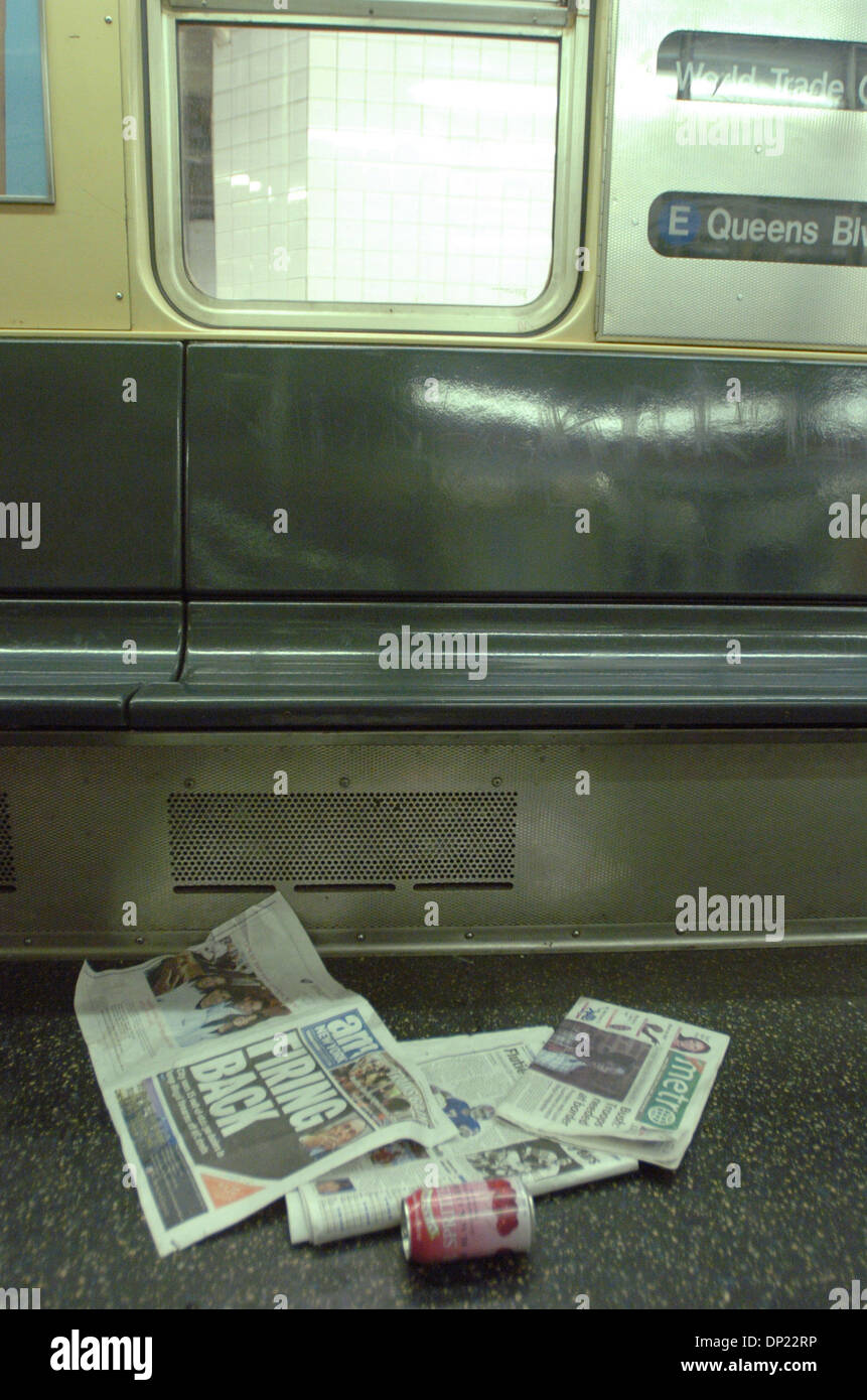 May 16, 2006; Manhattan, NY, USA; Litter on the E subway line train ...