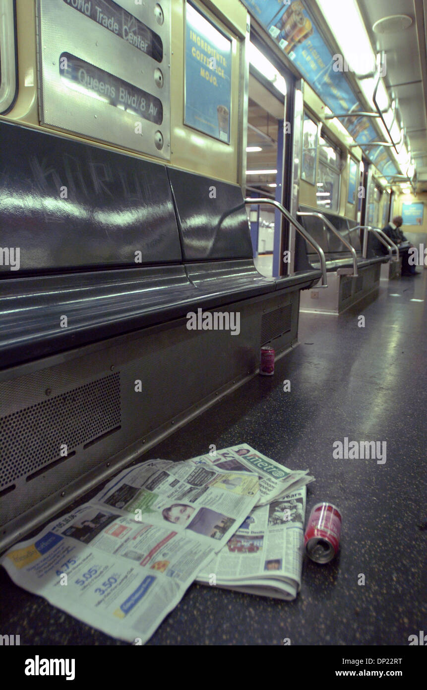 May 16, 2006; Manhattan, NY, USA; Litter on the E subway line train ...