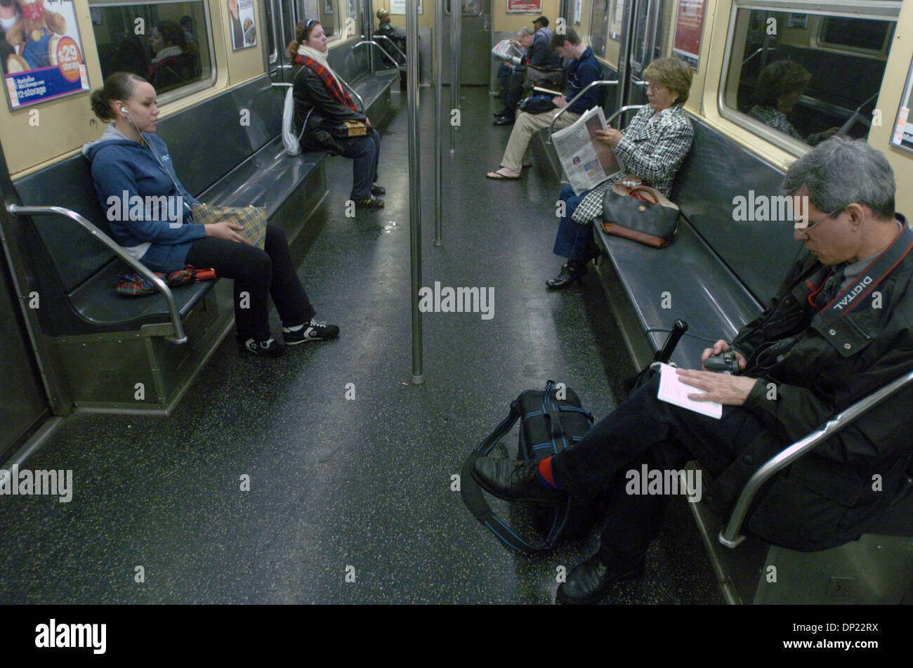 May 16, 2006; Manhattan, NY, USA; Passengers on the E subway line train ...