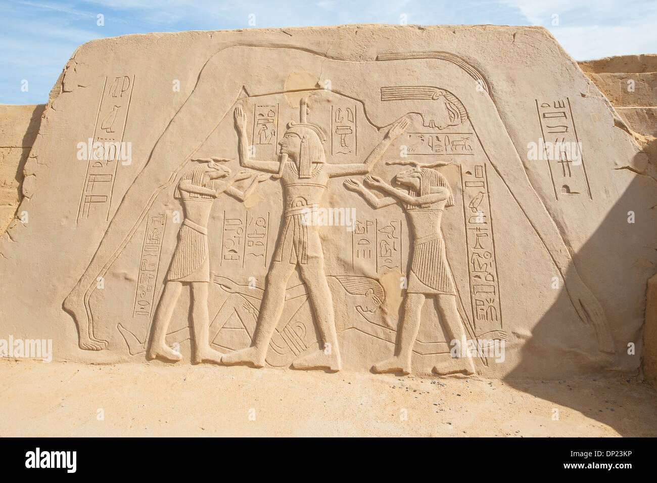 Large sand sculpture of egyptian hieroglyphic carvings from ancient ...