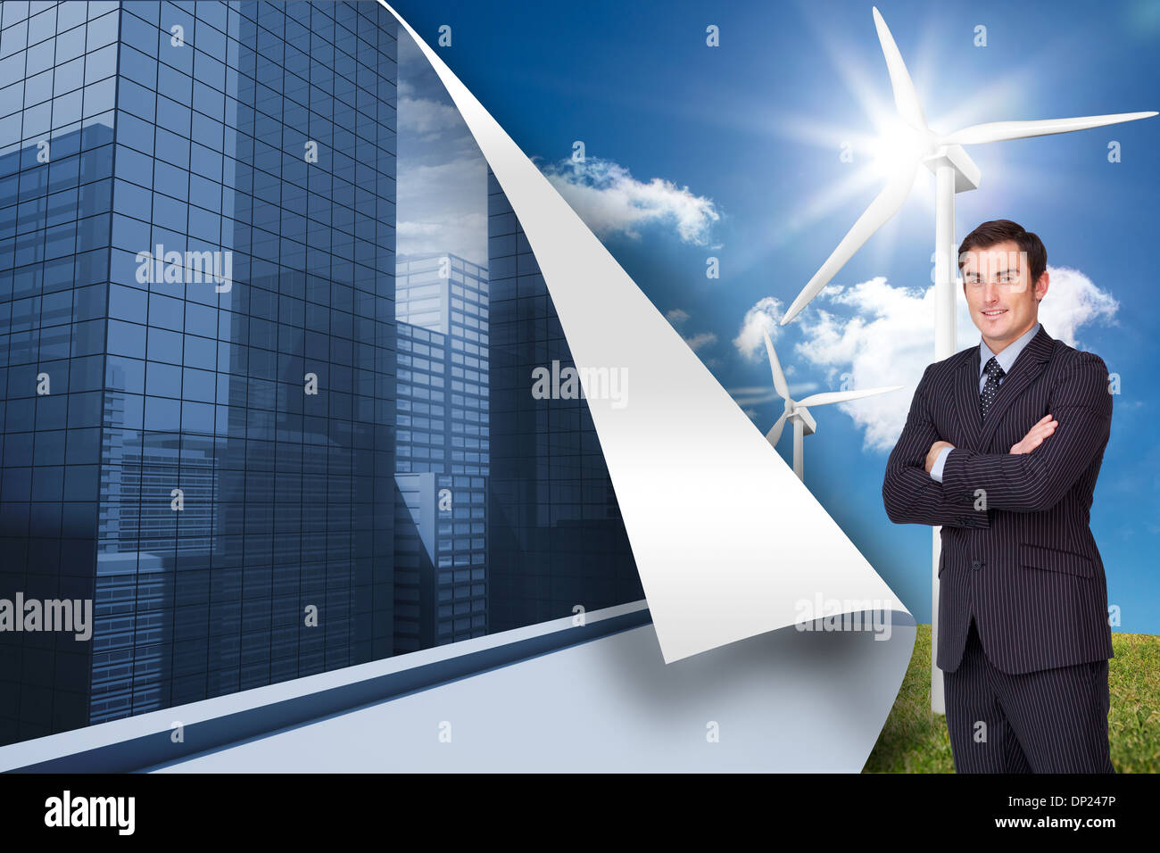 Composite image of young businessman standing cross-armed Stock Photo ...