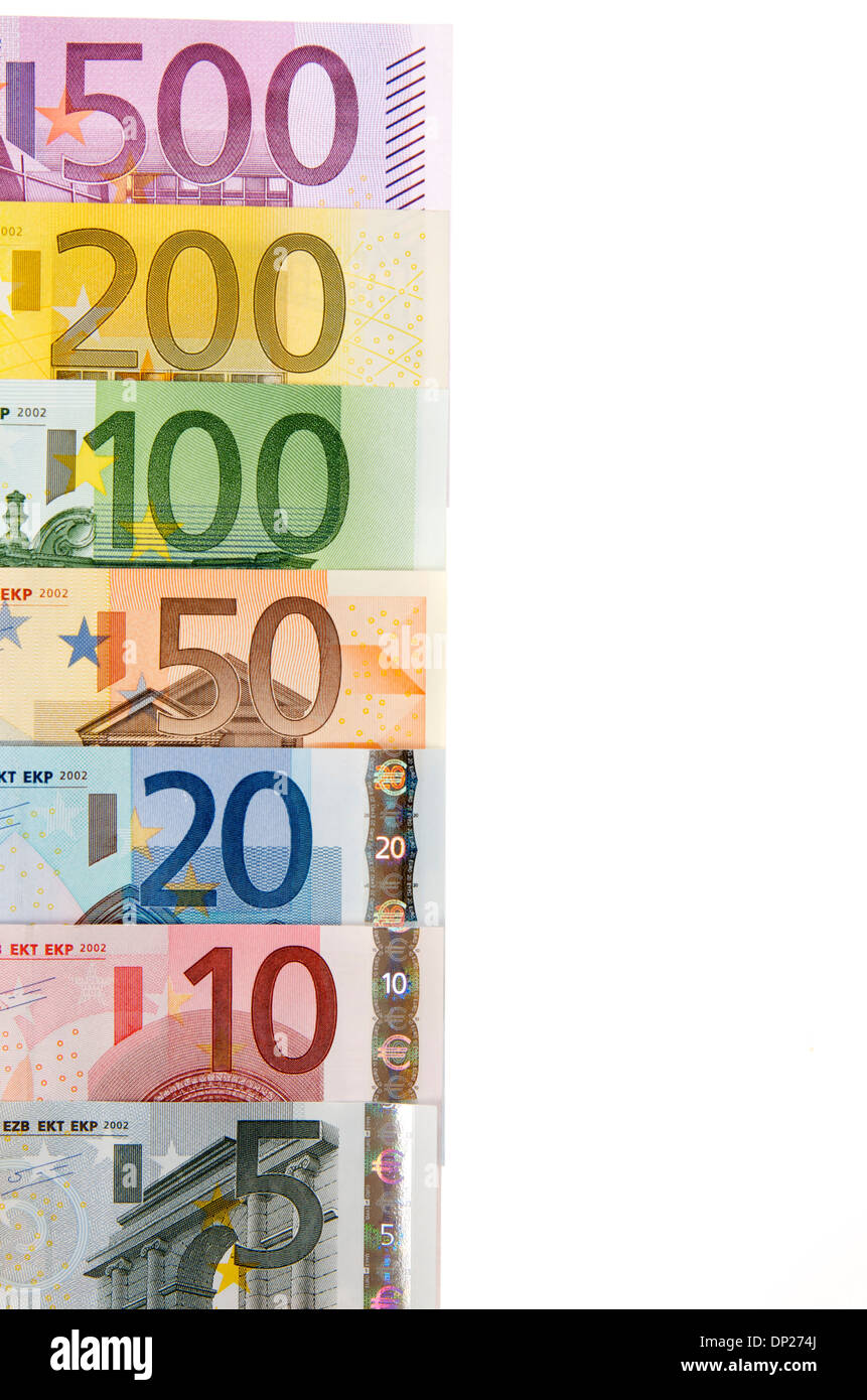 view of a group of all euro banknotes Stock Photo - Alamy