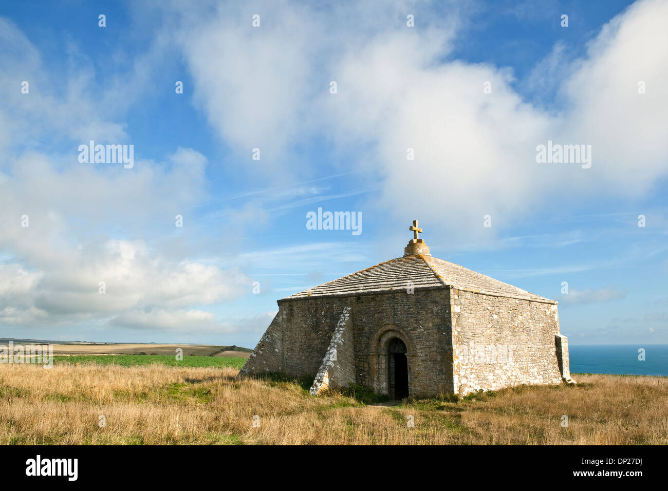 A view of St Aldhelm's Chapel on St Aldhelm's Head, on the Jurassic ...