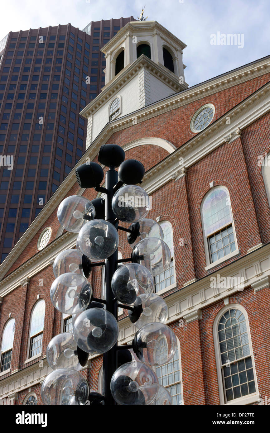 Spherical streetlights in front of the Faneuil Hall, Boston ...