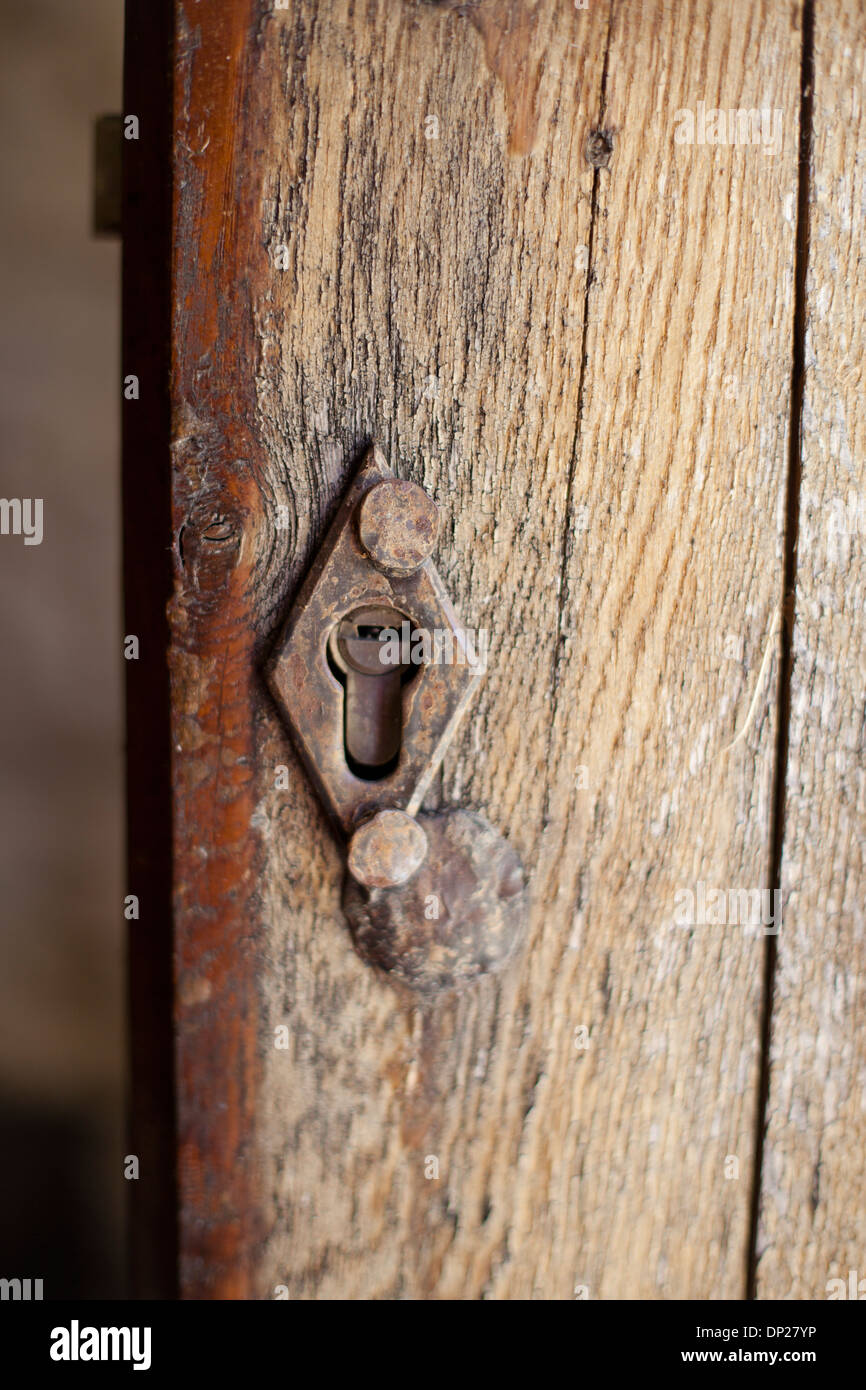 Retro keyhole in an old wooden door Stock Photo - Alamy