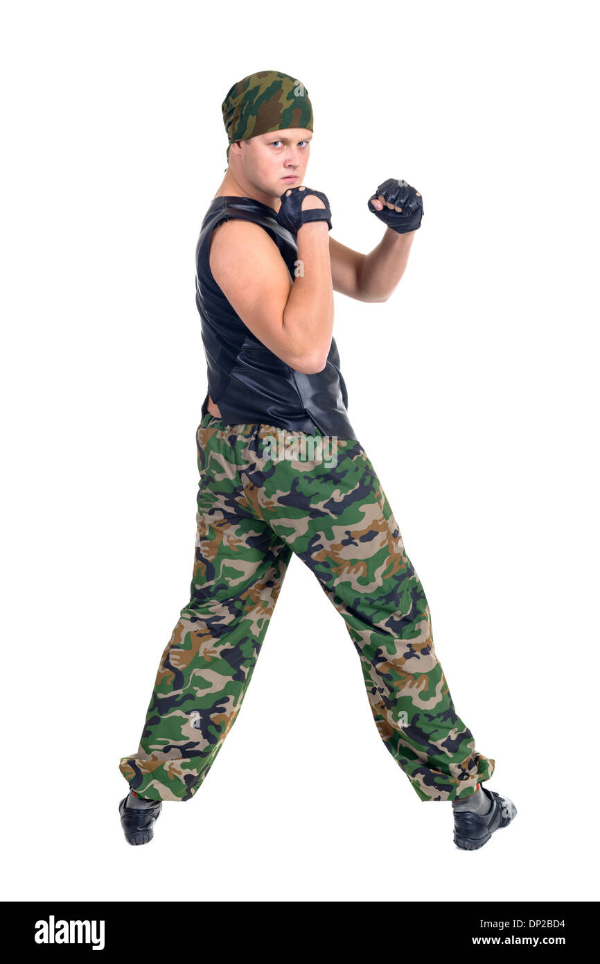 Disco dancer showing some movements against isolated white background ...