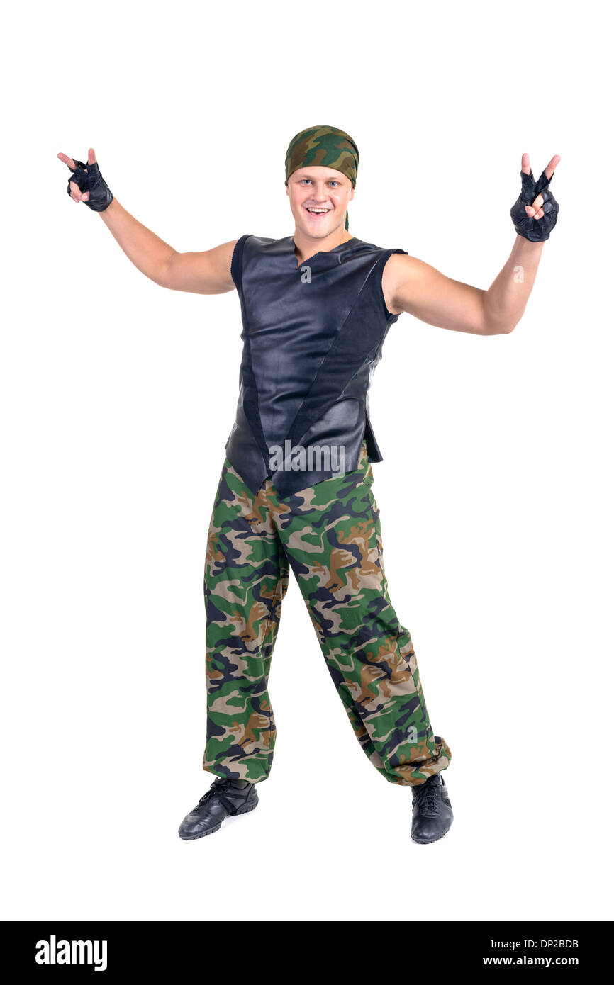 Disco dancer showing some movements against isolated white background ...