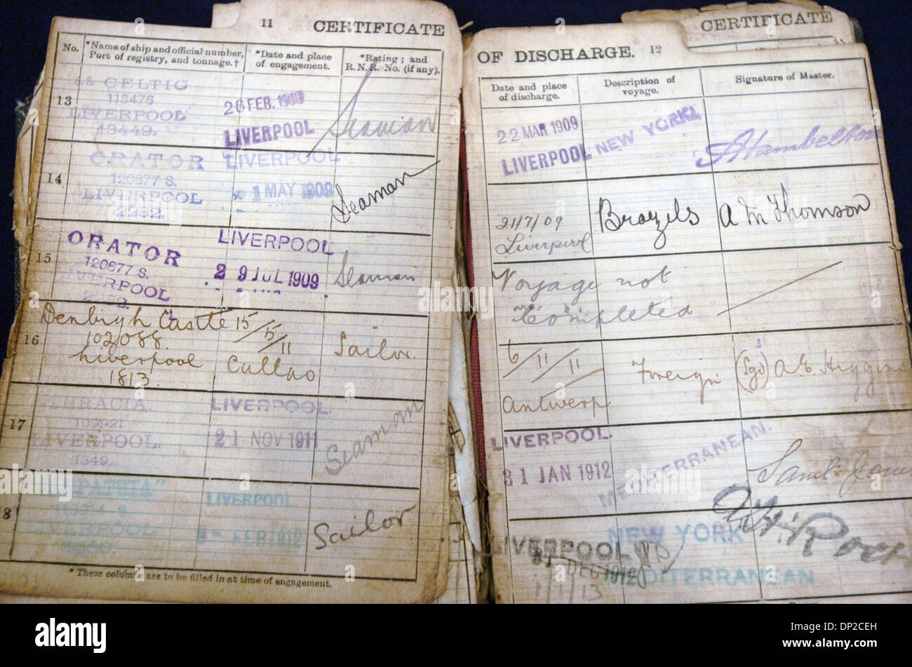 May 26, 2006; Manhattan, NY, USA; A discharge book from R.M.S ...