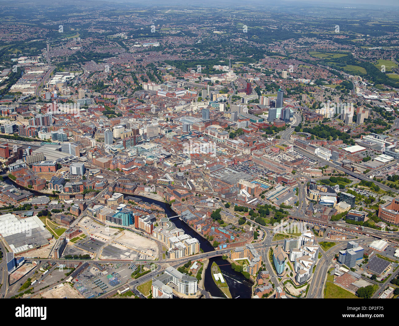 An aerial view of Leeds City Centre, West Yorkshire, Northern England ...