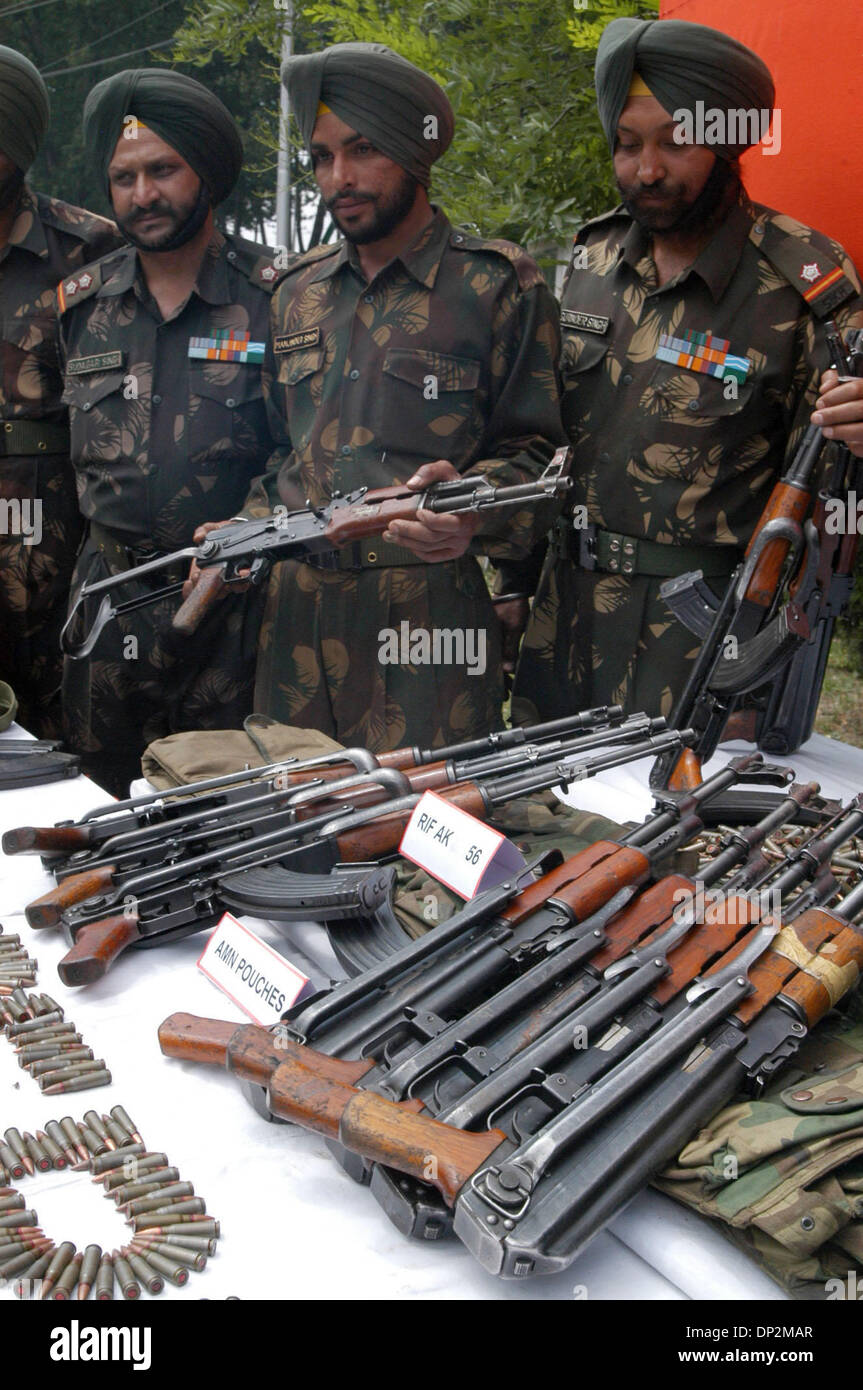 Jun 06, 2006; Srinagar, INDIA; The Indian army dispays a huge cache of ...