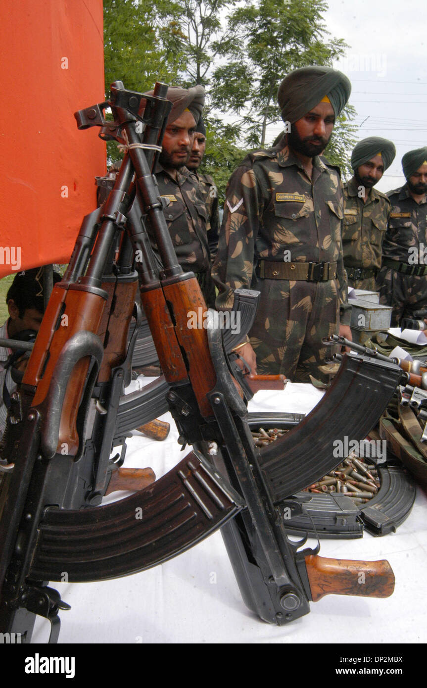 Jun 06, 2006; Srinagar, INDIA; The Indian army dispays a huge cache of ...