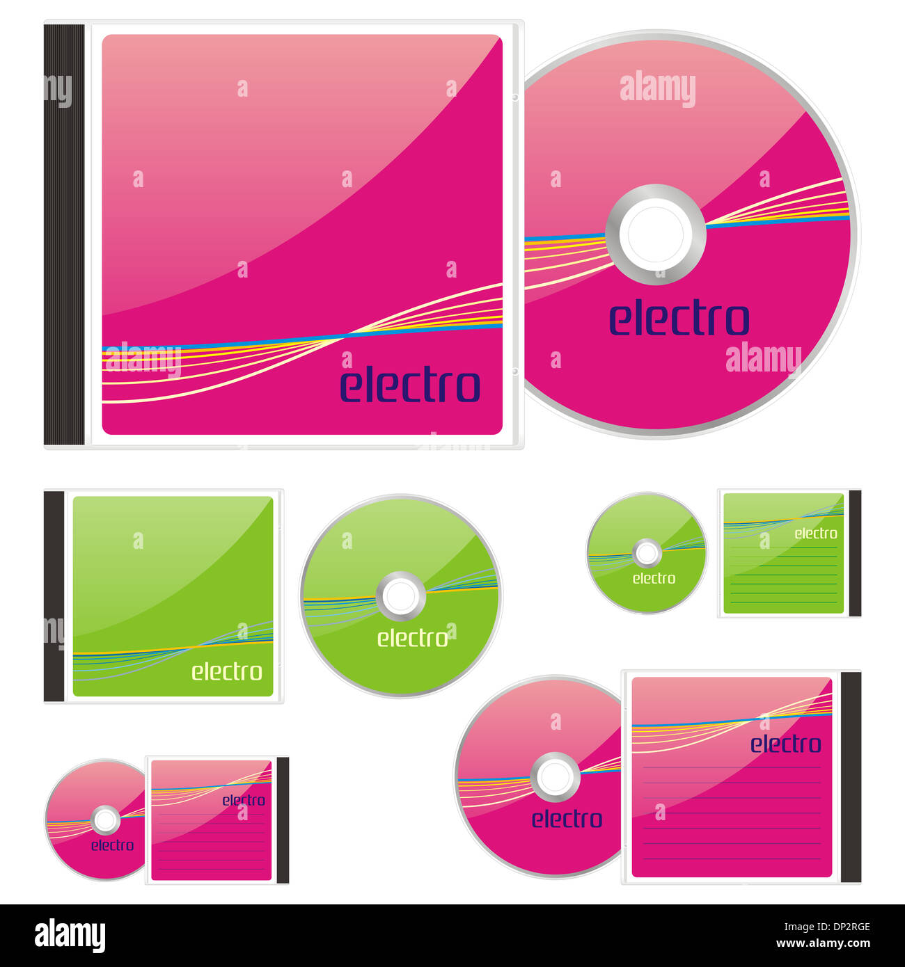 vector colored CDs and cases with electro layout ready to use Stock ...