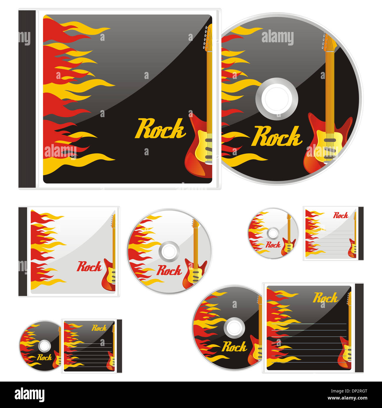vector colored CDs and cases with rock layout ready to use Stock Photo ...