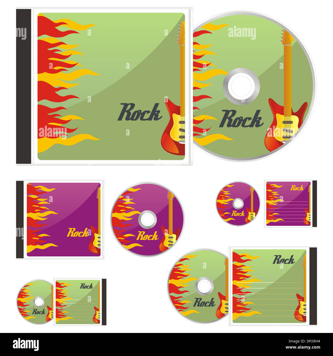 vector colored CDs and cases with rock layout ready to use Stock Photo ...