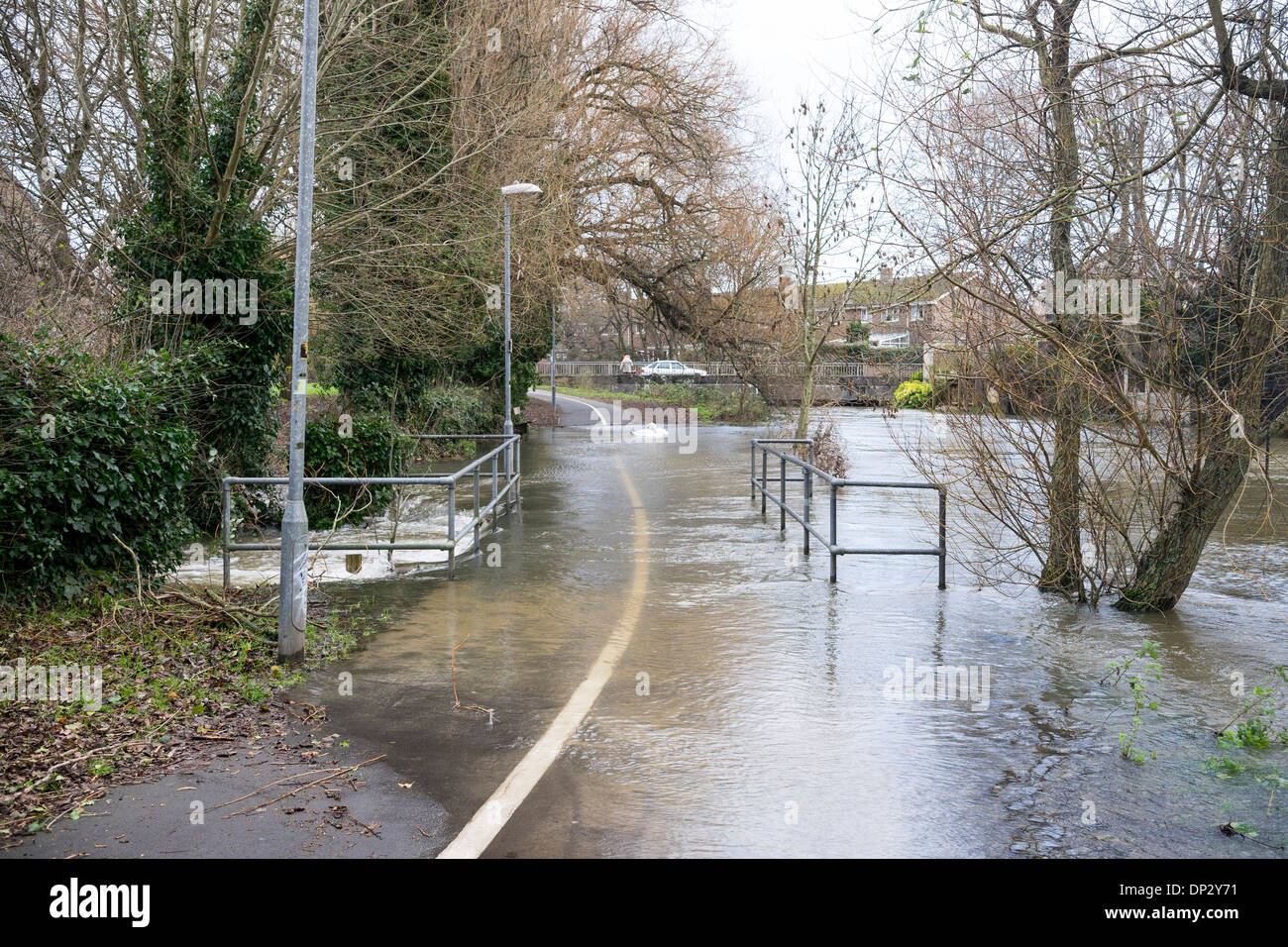 Flooded footpath following heavy rainfall in UK January 2014 Stock ...