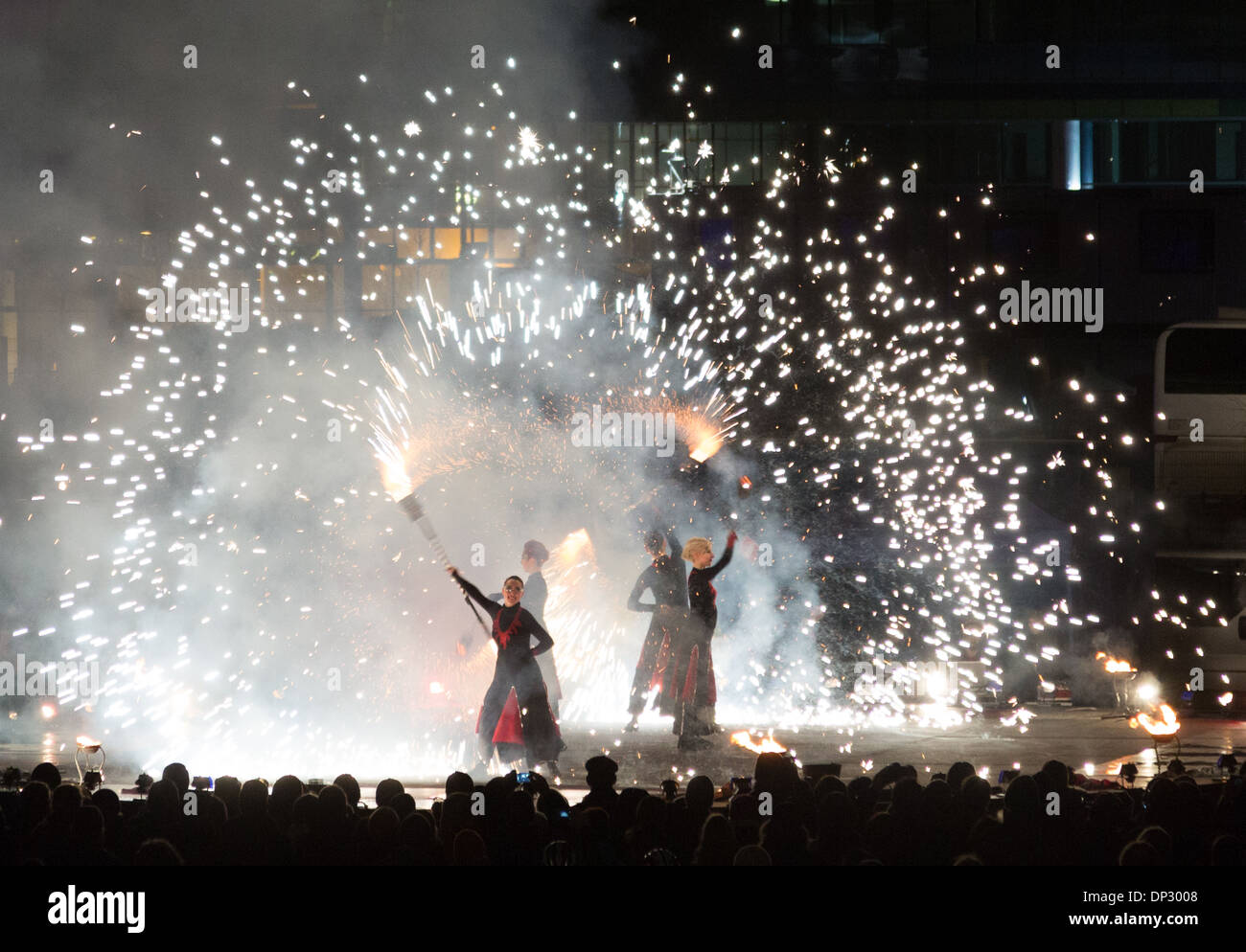 Fire Circus Walkea performing in the Lux Helsinki 2014 event Stock ...
