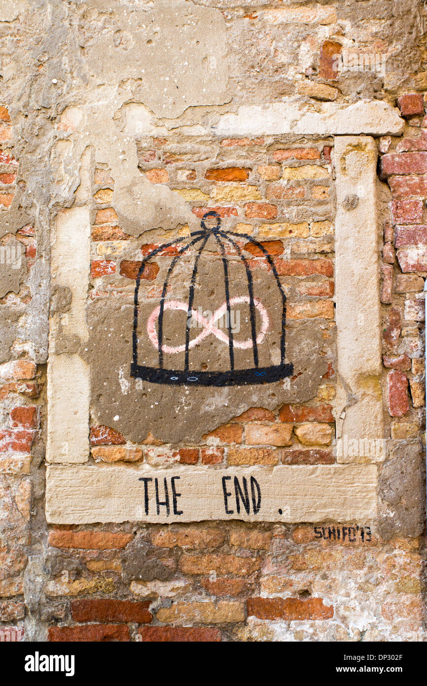 07/09/2013 The End and birdcage infinity graffiti, Venice, Italy Stock ...