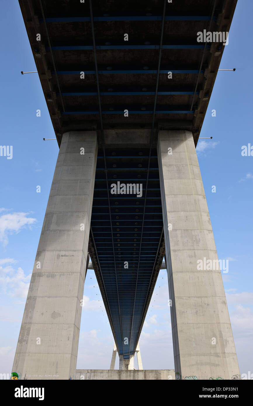 Vasco da Gama Bridge spans the Tagus River, Lisbon, Portugal Stock ...
