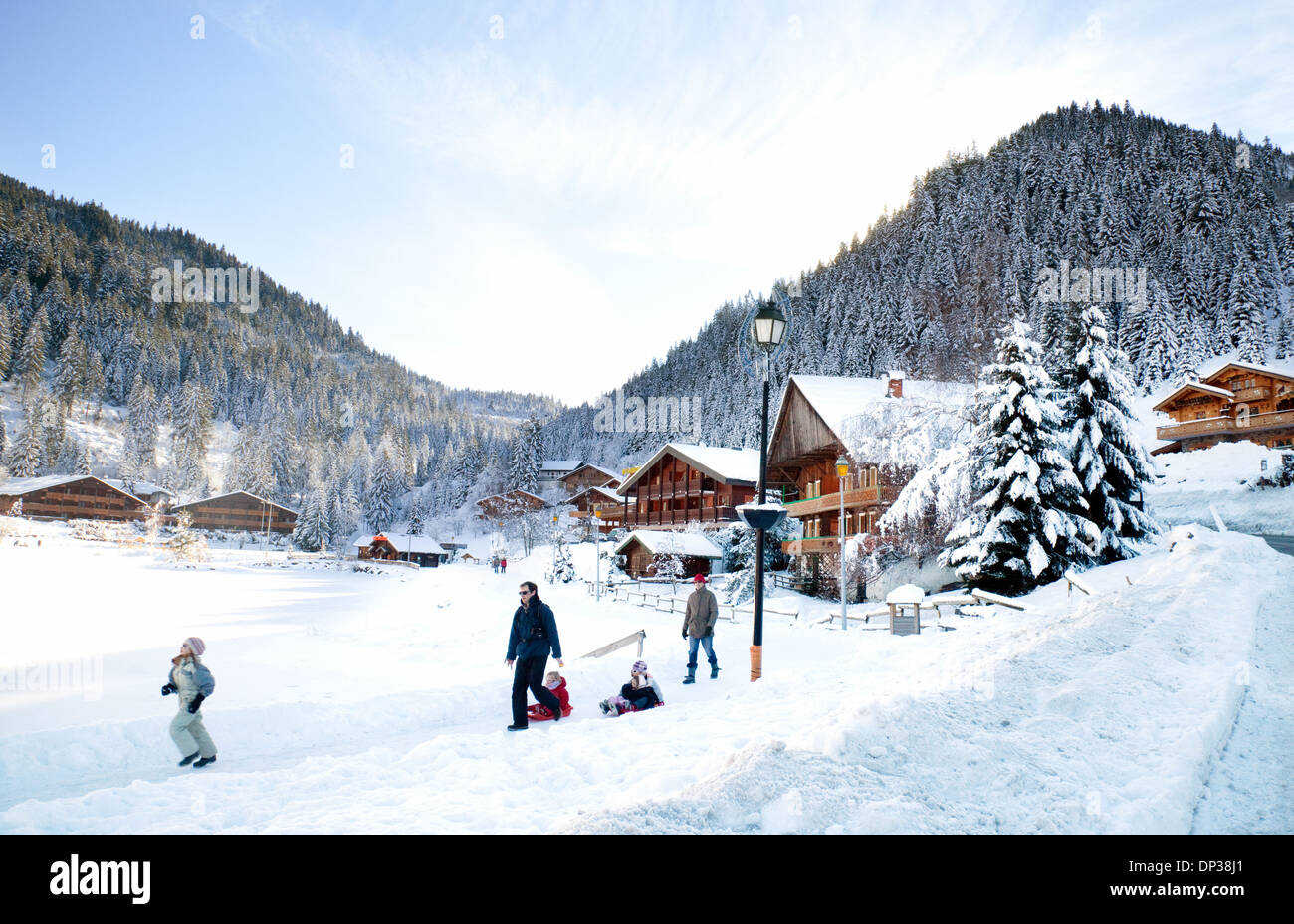 French Alps, the french alpine village of Chatel in winter snow, les ...