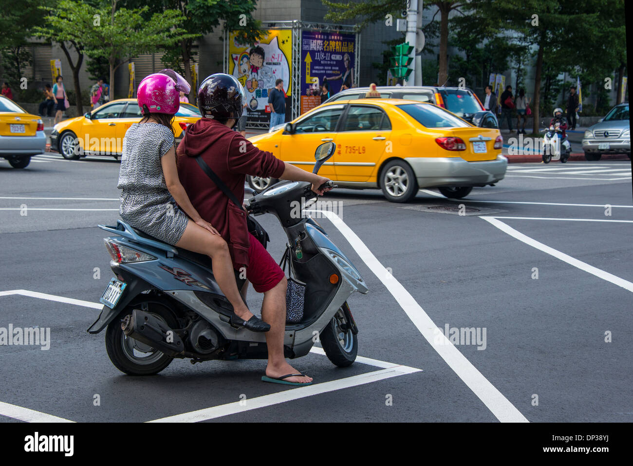 Motor Scooter and Taxis, Taipei, Taiwan Stock Photo - Alamy