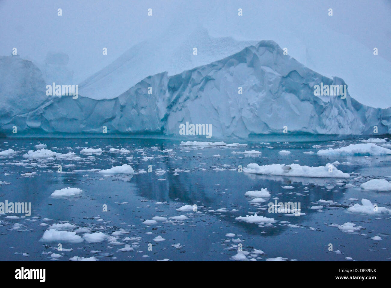 Iceberg in the fog, Disko Bay, Ilulissat, West Greenland Stock Photo ...