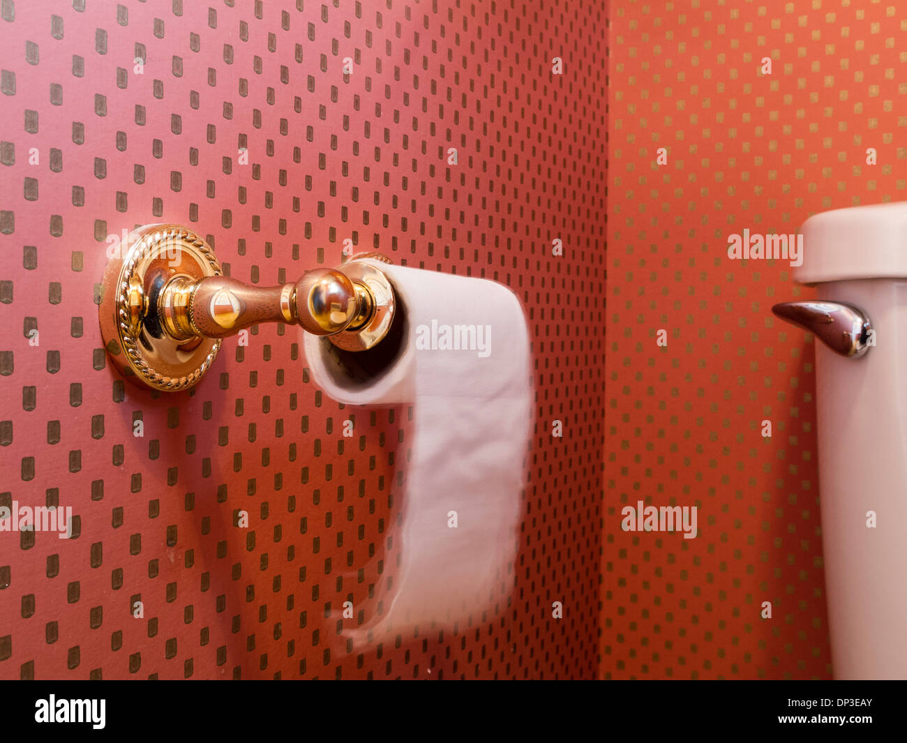 Toilet Paper (Bog Roll) in Wall Papered Orange Bathroom (Series 1 of 11 ...