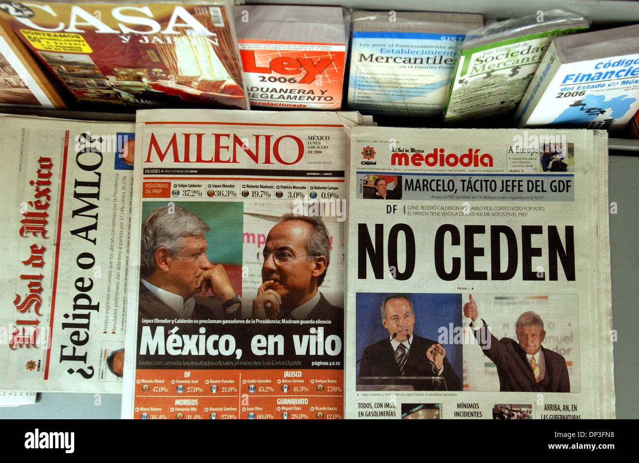Jul 03, 2006; Mexico City, MEXICO; Mexican newspapers with front page ...