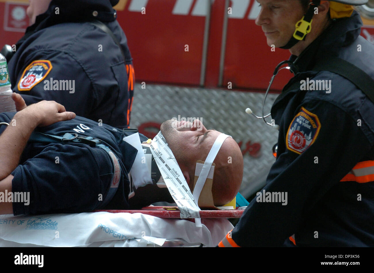 Jul 10, 2006; Manhattan, NY, USA; An injured firefighter is removed to ...