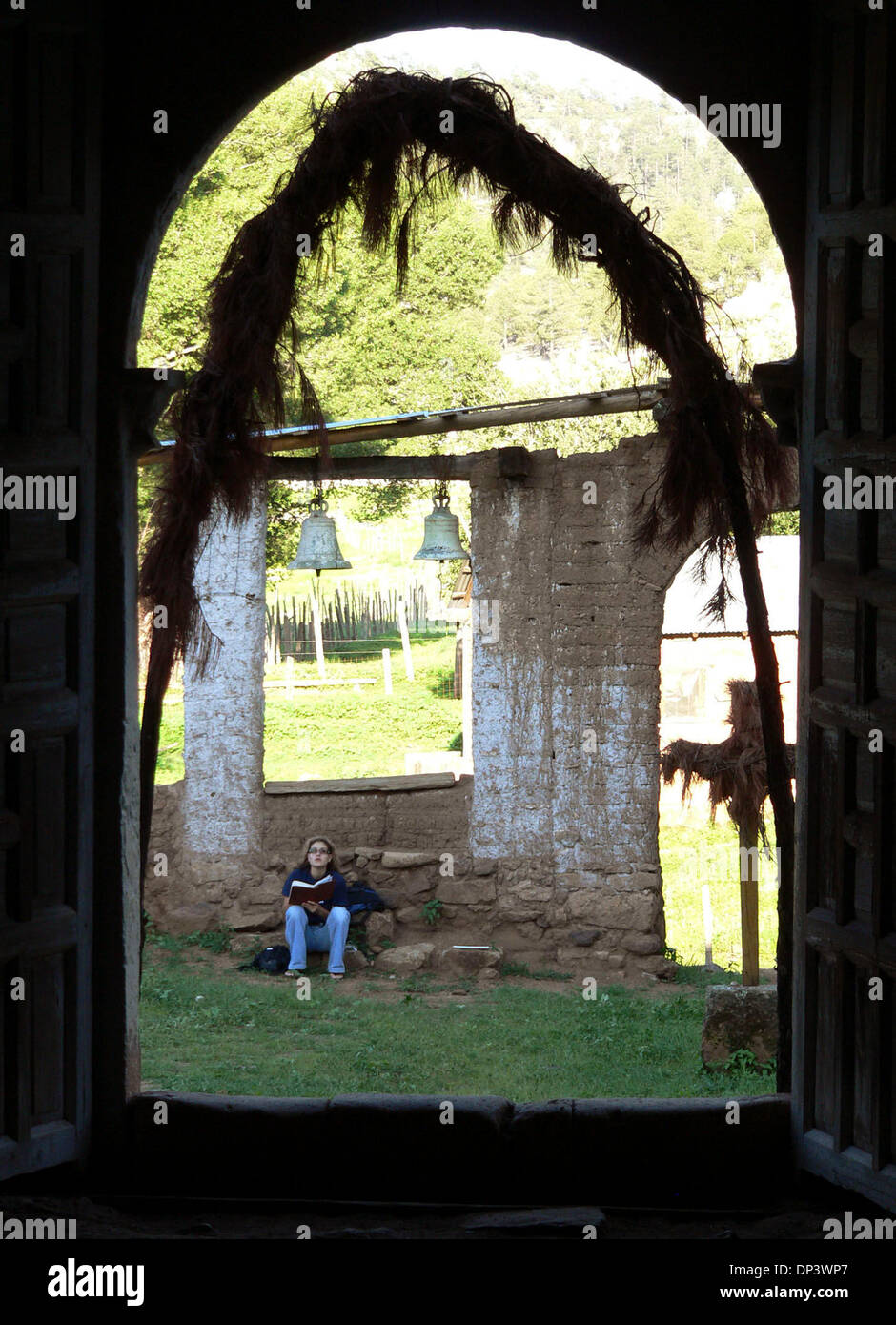Jul 18, 2006; Norogachi, MEXICO; Erica Gagne studies the architecture ...