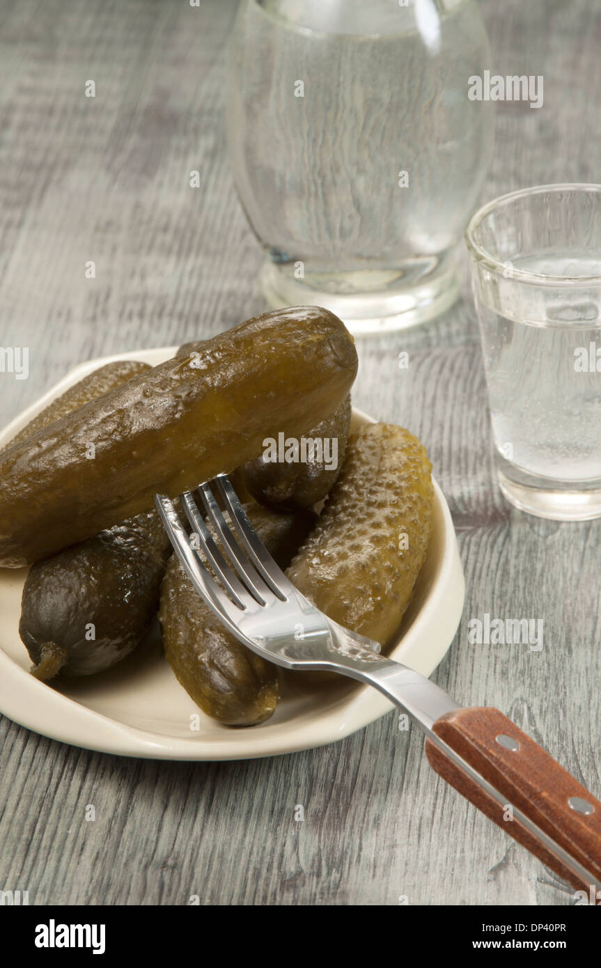 Salted cucumbers - a traditional Russian appetizer to vodka Stock Photo ...