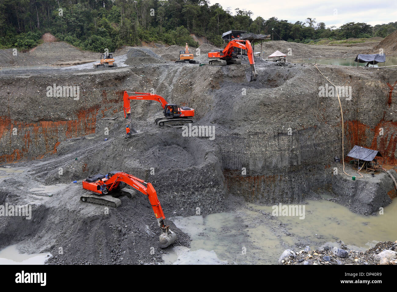 excavator in an opencast gold mine in Columbia, Chocó Province, Latin ...