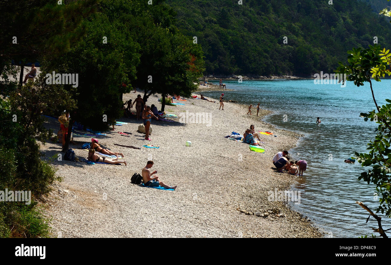 Beach Luka (harbor) Plomin Istria Croatia Adriatic sea Kvarner region ...