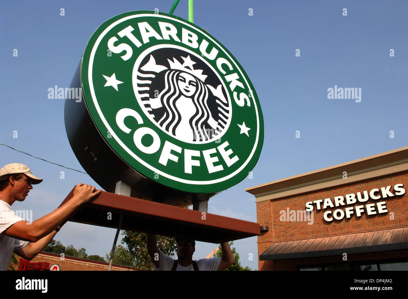 Aug 15, 2006; Kennesaw, GA, USA; A new Starbucks Coffee sign is erected ...
